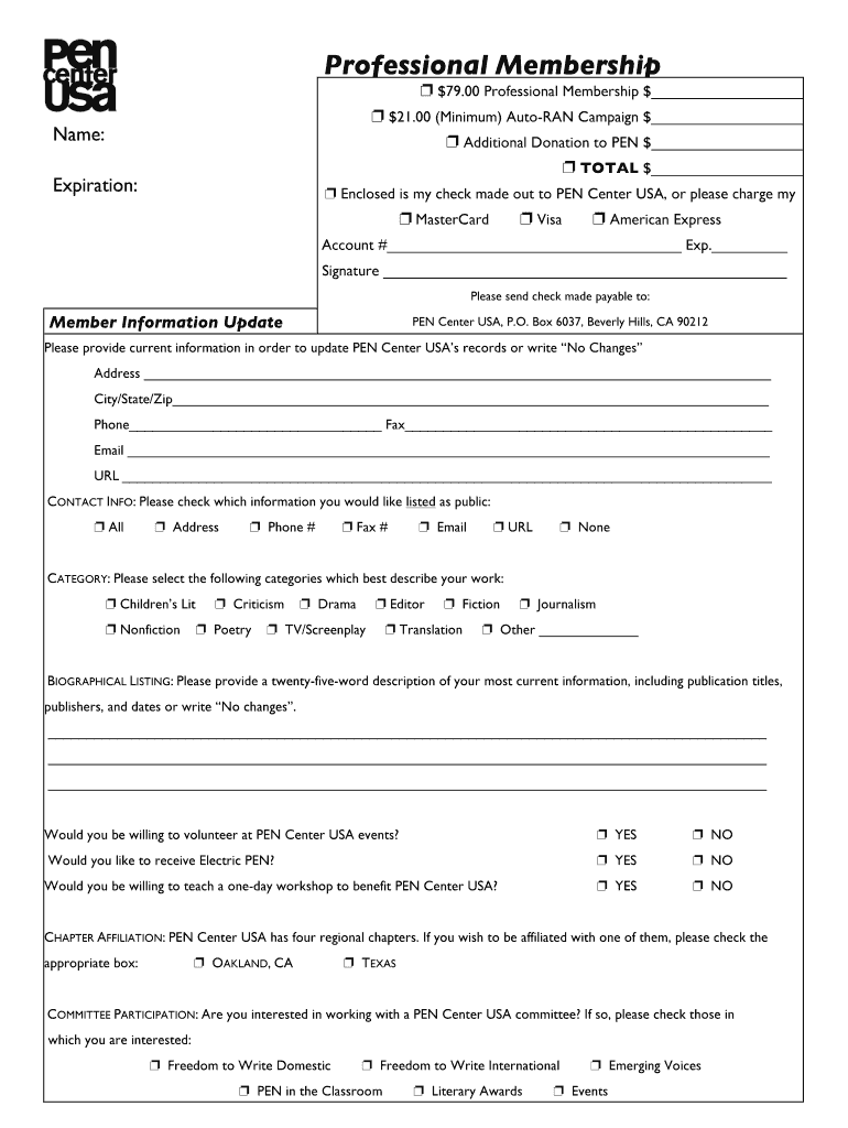 Fillable Online penusa Professional Membership $79 Fax Email Print ...