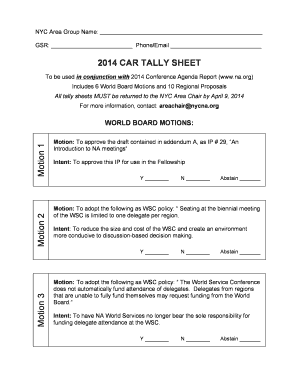 Fillable Online nycna 2014 CAR TALLY SHEET Motion 1 Motion 2 Motion 3 ...