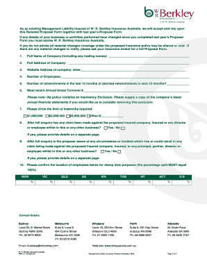 Fillable Online MANAGEMENT LIABILITY INSURANCE RENEWAL DECLARATION Fax ...