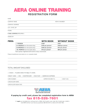 Fillable Online AERA ONLINE TRAINING REGISTRATIONFORM NAME COMPANY NAME ...