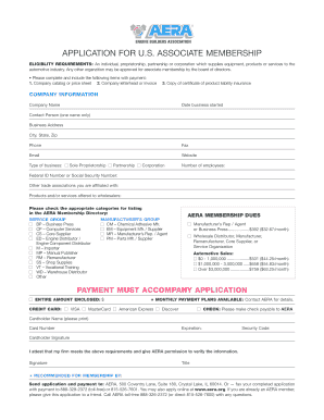 Fillable Online APPLICATION FOR U.S. ASSOCIATE MEMBERSHIP - AERA Fax ...