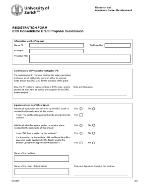 Fillable Online grantsaccess ethz ERC Consolidator Grant ERC CoG Information Sheet and Fax Email ...