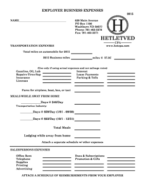 Fillable Online EMPLOYEE BUSINESS EXPENSES 2015 H - bhetcpabbcomb Fax ...