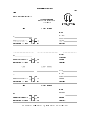 Fillable Online W2 FORM WORKSHEET Fax Email Print - pdfFiller