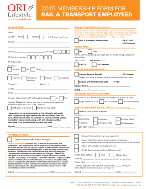 Fillable Online 2015 MEMBERSHIP FORM FOR RAIL amp TRANSPORT EMPLOYEES ...