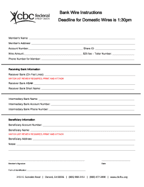 Fillable Online cbcfcu Bank Wire Instructions Fax Email Print - pdfFiller