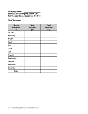 Fillable Online Earnings Monitoring Input Form CB1 For The Year Ended ...