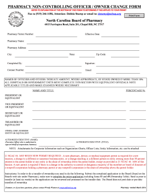 Fillable Online ncbop Pharmacy non-controlling officer bowner change ...