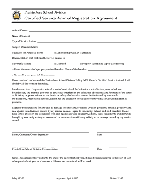 Fillable Online prsdmb Certified Service Animal Registration Agreement ...