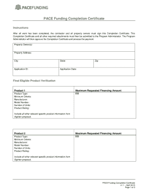 Fillable Online PACE Funding Completion Certificate Fax Email Print ...