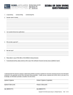 Fillable Online Scuba or skin diving questionnaire - Sobel Affiliates ...