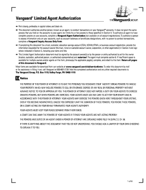 Fillable Online Vanguard Limited Agent Authorization Authorize others ...