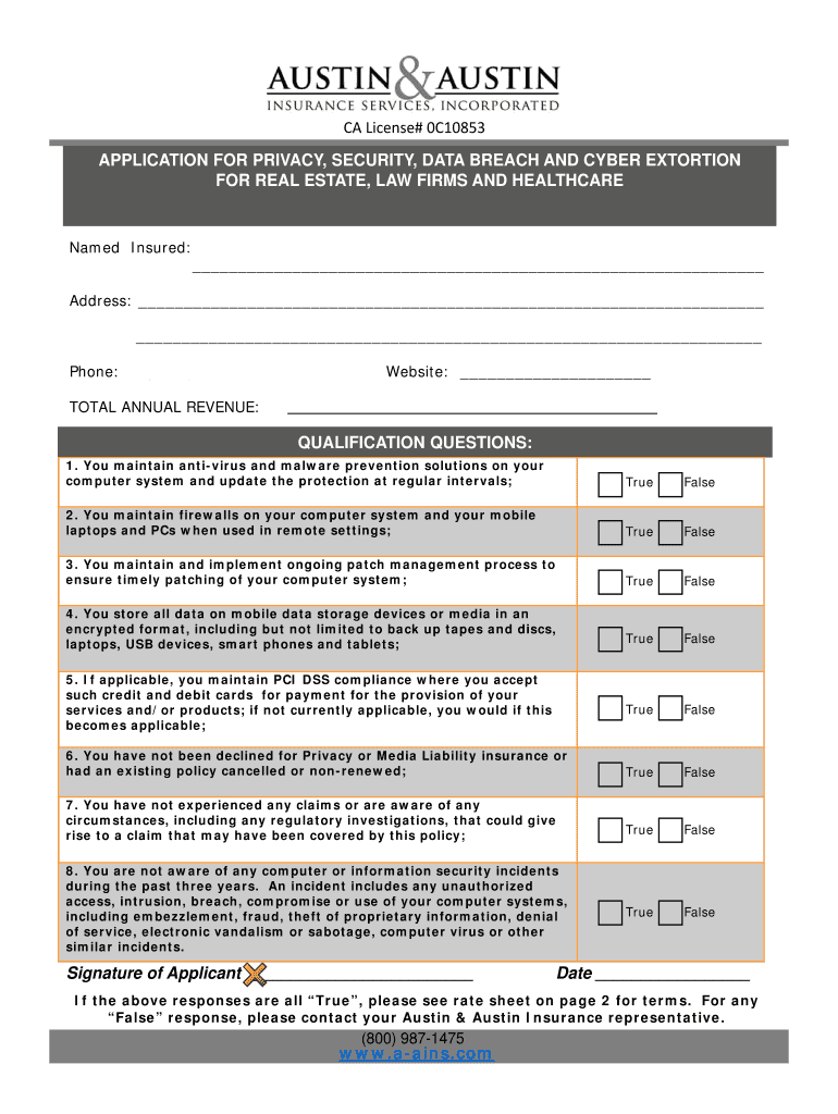 Fillable Online Application, Rates and Quote Acceptance - Austin ...