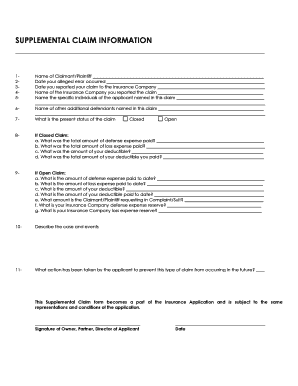 Fillable Online SUPPLEMENTAL CLAIM INFORMATION 1234567 Name of Claimant ...