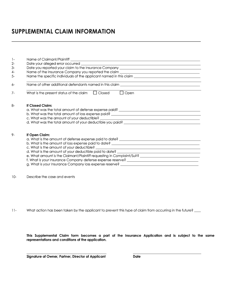 Fillable Online SUPPLEMENTAL CLAIM INFORMATION 1234567 Name of Claimant ...
