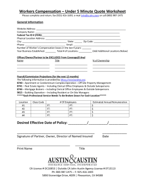Fillable Online Workers Compensation Under 5 Minute Quote Worksheet Fax ...