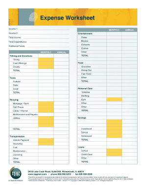 Fillable Online Expense Worksheet - brpgplanbbcomb Fax Email Print ...