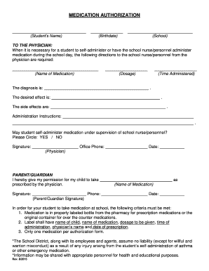 Fillable Online meridianhawks MEDICATION AUTHORIZATION ...