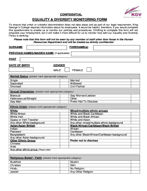 Fillable Online kgv ac EQUALITY DIVERSITY MONITORING FORM Fax Email ...
