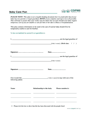 Fillable Online copmi net Baby Care Plan PDF - COPMI - copmi net Fax ...