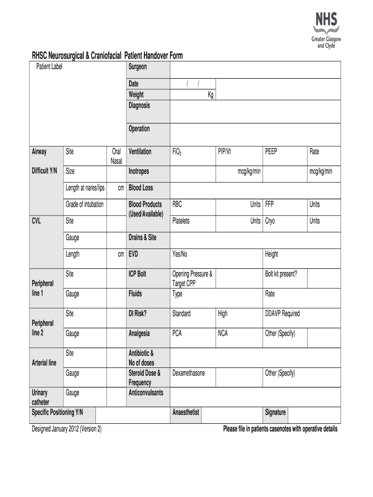 Fillable Online clinicalguidelines scot nhs RHSC Cardiac theatre ...