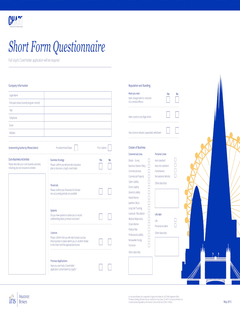 Fillable Online Short Form Questionnaire - bChartb-bExchangeb Fax Email ...