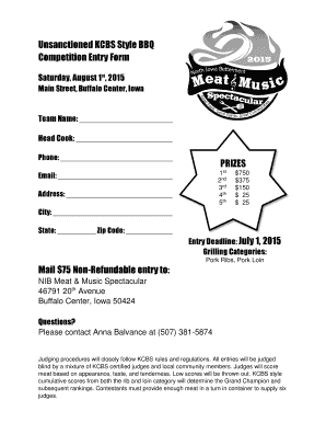 Fillable Online Unsanctioned KCBS Style BBQ Competition Entry Form Fax ...