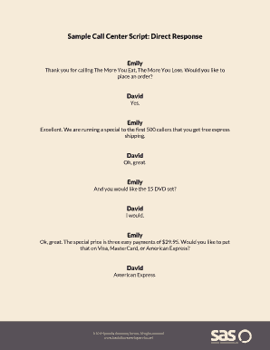 Fillable Online Sample Call Center Script - Direct Response Fax Email ...