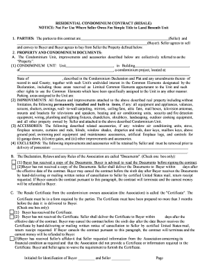 Fillable Online RESIDENTIAL CONDOMINIUM CONTRACT ... - The Easy Forms ...