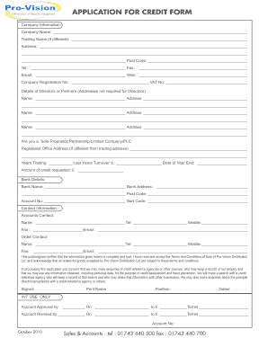 Fillable Online provision-cctv co APPLICATION FOR CREDIT FORM ...