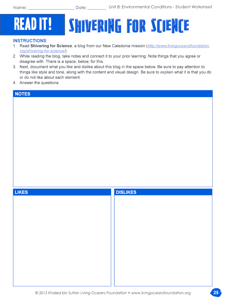 Fillable Online livingoceansfoundation Name Date Shivering for Science ...