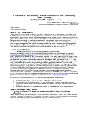 Fillable Online Certificates of Laser Training - Laser Certifications ...