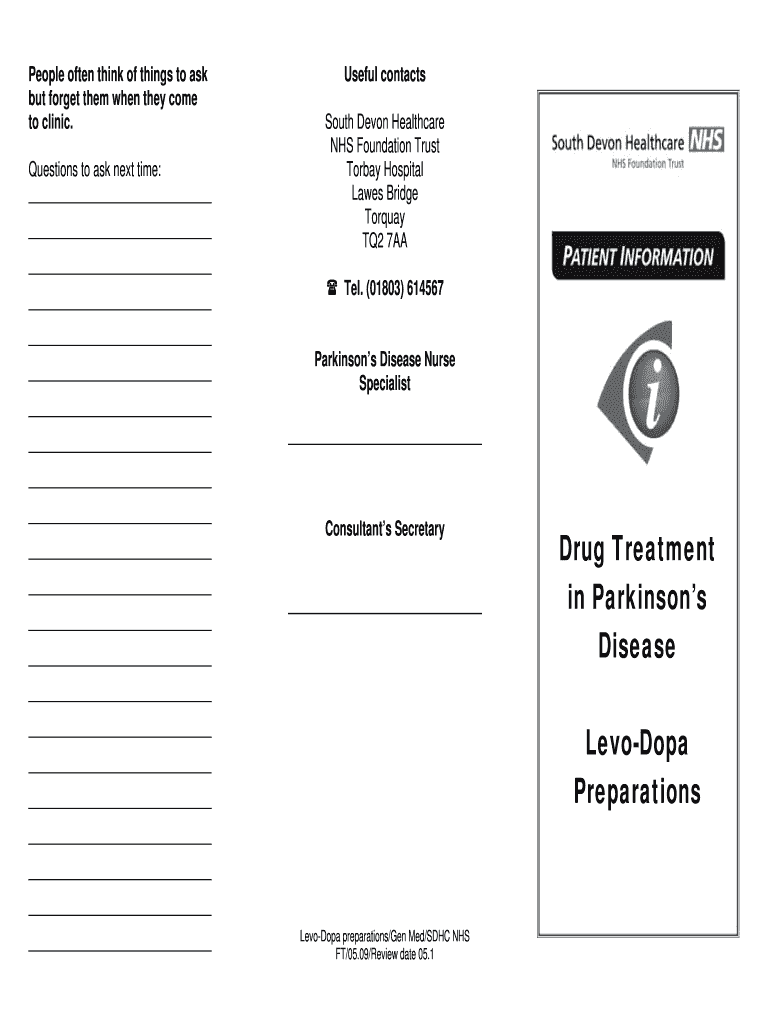 Fillable Online torbayandsouthdevon nhs Drug Treatment in Parkinsons ...