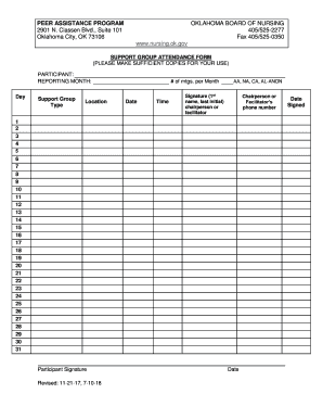 Fillable Online Support Group Attendance Form. Support Group Attendance ...