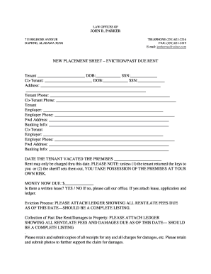 Fillable Online NEW PLACEMENT SHEET EVICTION/PAST ... - Kick'em Out ...