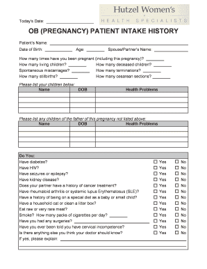 Fillable Online OB patient intake history fielded - Hutzel Women039s ...
