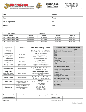 Fillable Online MCA Custom Coin Order Form - Marine Shop Fax Email ...