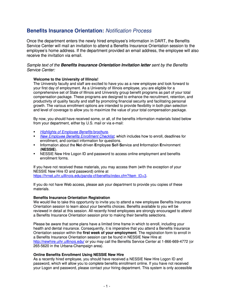 Fillable Online Benefits Insurance Orientation: Notification Process ...