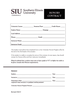 Fillable Online honors siu Honors Contract 1 Fax Email Print - pdfFiller