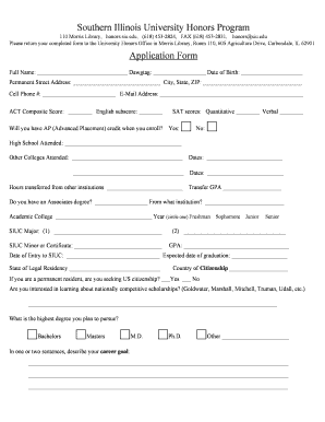 Fillable Online honors siu Southern Illinois University bHonorsb ...