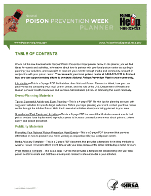 Fillable Online National Poison Prevention Week Planner National Poison ...