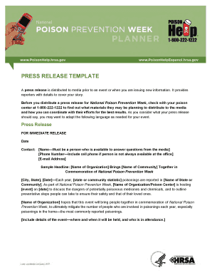 Fillable Online National Poison Prevention Week Planner. National ...