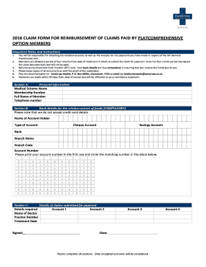 Fillable Online carecross co 2016 CLAIM FORM FOR REIMBURSEMENT OF ...