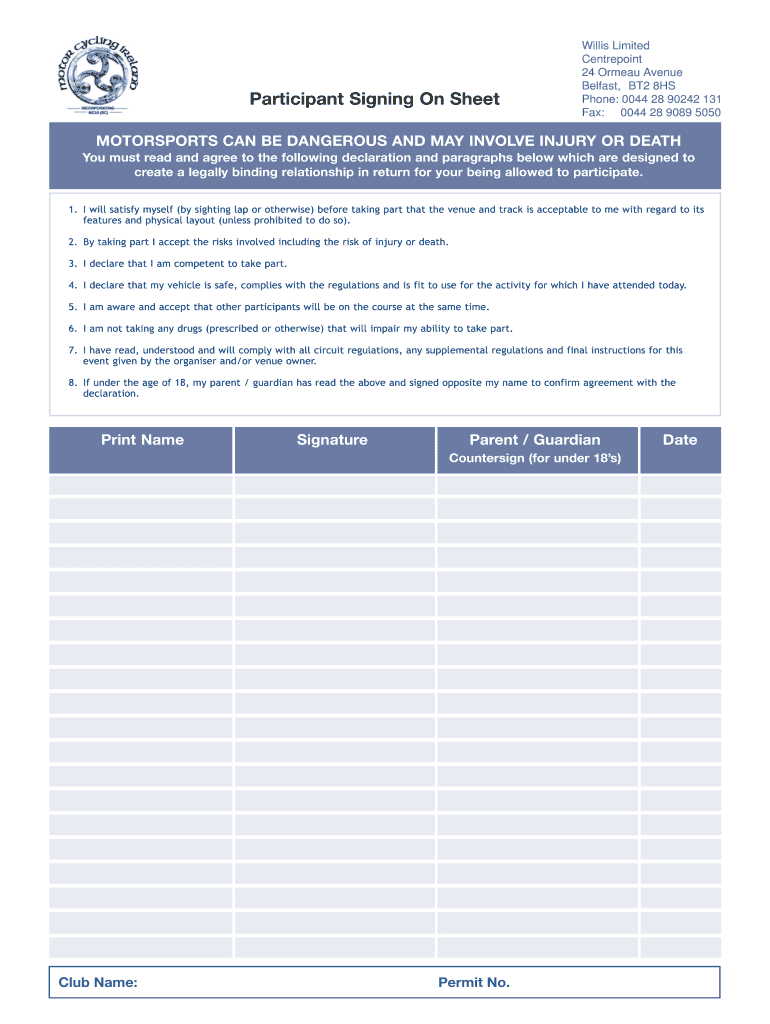 Fillable Online Participant Signing On Sheet Fax Email Print - pdfFiller