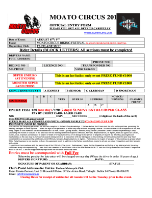 Fillable Online Moato circus entry 2015 - motorcycling-irelandcom Fax ...
