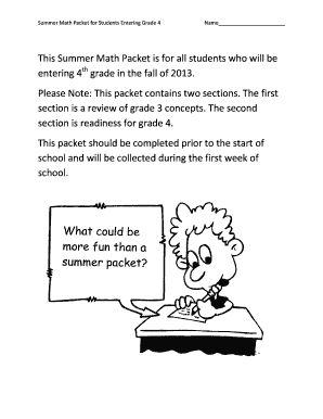 Fillable Online Summer Math Packet for Students Entering Grade 4 Fax ...