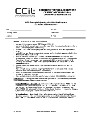 Fillable Online CCIL Concrete Laboratory Certification Program Fax ...