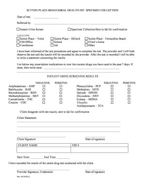 Fillable Online intranet spbh SPECIMEN COLLECTION Date of test ...