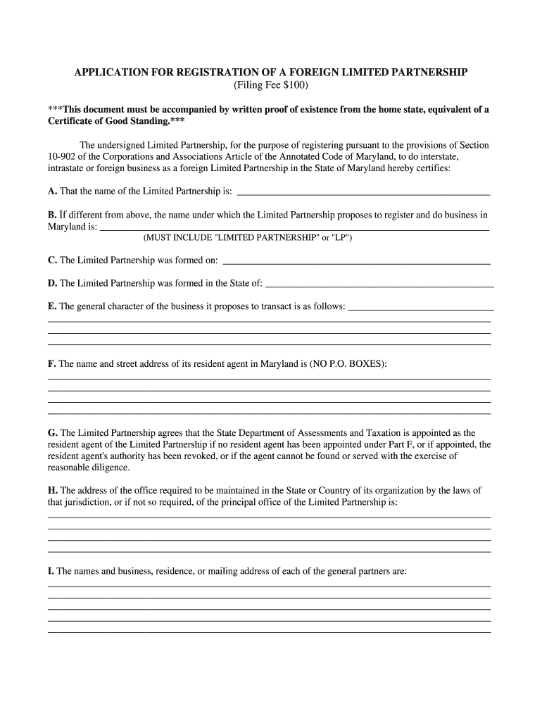 Fillable Online APPLICATION FOR REGISTRATION OF A FOREIGN LIMITED ...