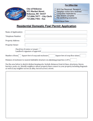 Fillable Online Residential Domestic Fowl Permit Application - Nekoosa ...